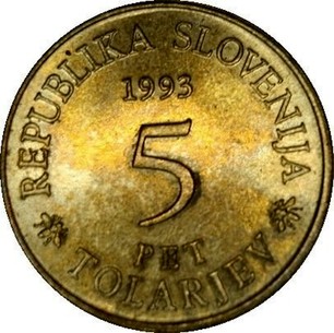 Slovenian 5 Tolarjev "Operosorum Labacensium Academy" 1993 KM# 12 | coinscatalog.NET