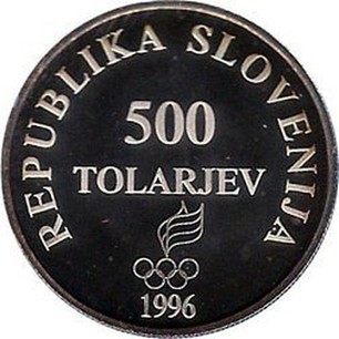 Slovenian Silver 500 Tolarjev "Olympic Centennial" 1996 KM# 36 | coinscatalog.NET