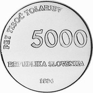 Slovenian 1/5 Oz Gold 5000 Tolarjev "1000th Anniversary Glagolitic Alphabet" 1994 KM# 20 ...