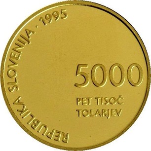Slovenian 1/5 Oz Gold 5000 Tolarjev "Defeat of Fascism" 1995 KM# 24 | coinscatalog.NET