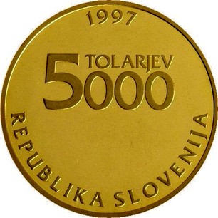 Slovenian 1/5 Oz Gold 5000 Tolarjev "Sigmund Zois" 1997 KM# 40 | coinscatalog.NET