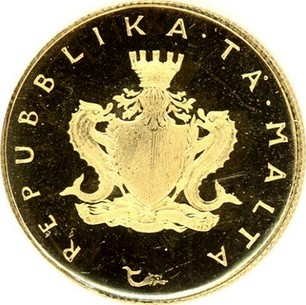 Maltese Gold 10 Pounds "Maltese falcon - Old arms" 1975 KM# 34 ...