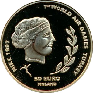 Finnish Gold 50 Euro "First World Air Games Turkey" 1997 | coinscatalog.NET
