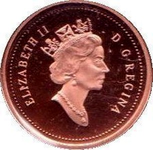 Canadian Cent "Maple leaf gold plated - Elizabeth II (3rd portrait ...