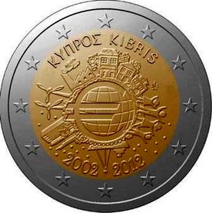 Cypriot 2 Euro "10 Years of Euro Banknotes and Coins" 2012 KM# 97 ...