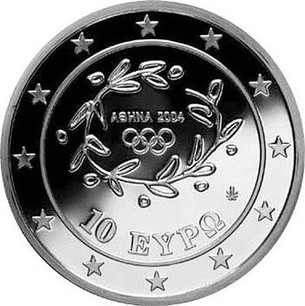Greek Silver 10 Euro "Olympic flame - North and south America" 2004 KM ...