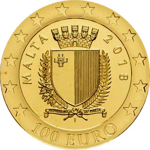 Maltese Gold 100 Euro "50th Anniversary of the Central Bank of Malta ...