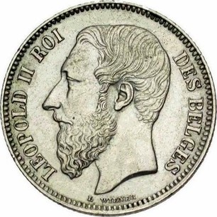 Belgian Silver 2 Francs "Leopold II" 1866-1868 KM# 30.1 | coinscatalog.NET