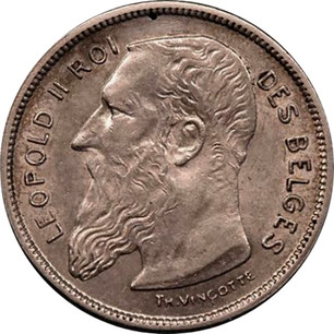 Belgian Silver 2 Francs "Leopold II" 1904-1909 KM# 58.1 | coinscatalog.NET