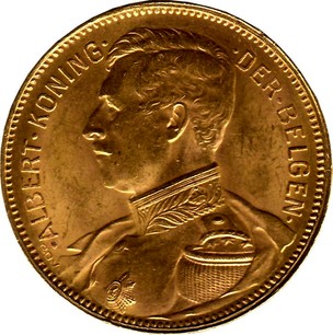 Belgian Gold 20 Francs "Albert I" 1914 KM# 79 | coinscatalog.NET