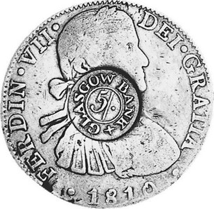 5 Chelines de Plata de Gran Bretaña "Contramarca de Escocia" 1811 KM ...