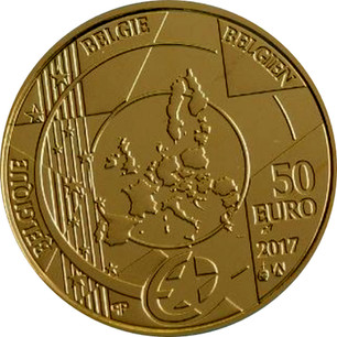Belgian Gold 50 Euro "Antwerp Central Station" 2017 | coinscatalog.NET
