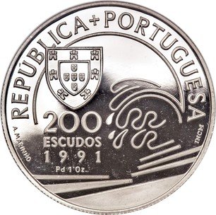 Portuguese 1 Oz Platinum 200 Escudos Republic 1991 KM# 658c ...