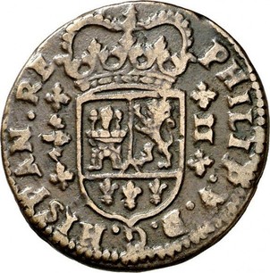 Spanish 2 Maravedis "Felipe V Valencia" 1718-1720 KM# 318 ...