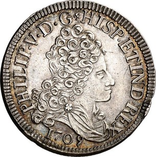 4 Reales de Plata Españoles "Felipe V Madrid" 1709 KM# 279 ...