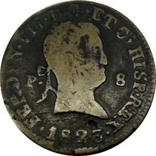 Spanish 8 Maravedis Milled Real Coinage 1823 KM# 486.2 | coinscatalog.NET