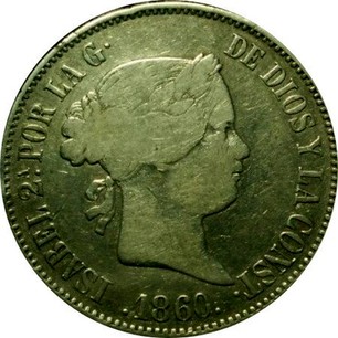 Spanish Silver 10 Reales Kingdom Decimal Coinage 1860-1863 KM# 611.1 ...