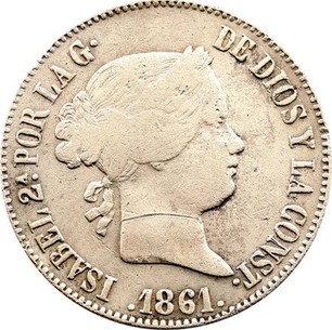 Spanish Silver 10 Reales Kingdom Decimal Coinage 1857-1864 KM# 611.3 ...
