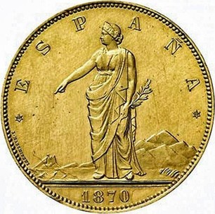 Spanish Gold 100 Pesetas "Provisional Government" 1870 KM# 664 ...