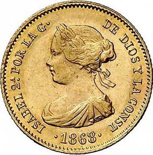 Spanish Gold 4 Escudos Second Decimal Coinage 1865-1866 KM# 631.2 ...