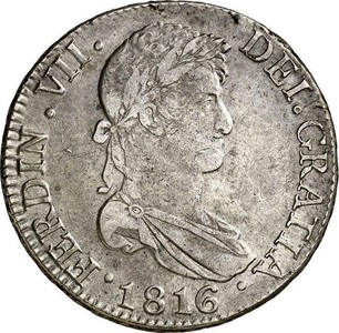8 Reales de Plata Española Real Fresado Acuñación 1809-1820 KM# 466.4 ...
