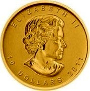 Canadian 1/4 Oz Gold 10 Dollars "Maple leaf" 2011 KM# 1140 ...