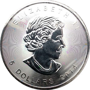 Canadian 1 Oz Silver 5 Dollars "Maple Leaf (Red)" 2014 KM# 1809 ...