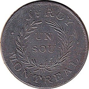 Canadian Un SOU "J Roy Montreal token" 1837 | coinscatalog.NET