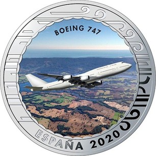 Spanish 1,5 Euro "History of Aviation - Boeing 747" 2020 | coinscatalog.NET