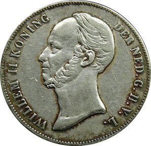 Dutch Silver 2 1/2 Gulden "Willem II" 1843-1849 KM# 69.2 | coinscatalog.NET