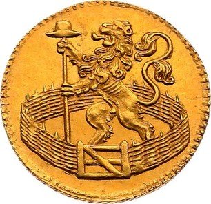 Dutch Gold Duit "Standing Lion" 1739-1763 KM# 80c | coinscatalog.NET