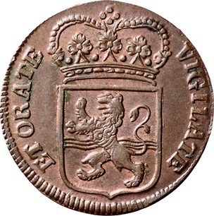 Dutch Duit "Small bust of stadtholder Willem V" 1766-1767 KM# 102 ...