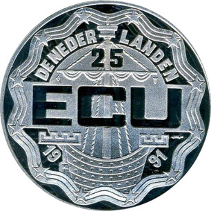 Dutch Silver 25 Ecu "Arnhem" 1991 X# 40 | coinscatalog.NET