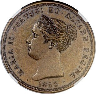 Portuguese 1000 Reis "Maria II Pattern" 1842 KM# Pn104 | coinscatalog.NET