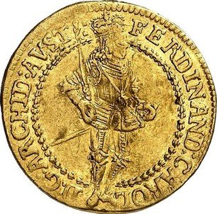 Austrian Gold Ducat "Ferdiannd Karl Hall" 1632 KM# 809 | coinscatalog.NET