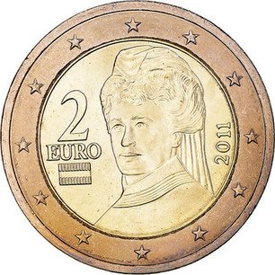 Austrian 2 Euro "Bertha von Suttner" 2008-2022 KM# 3143 | coinscatalog.NET