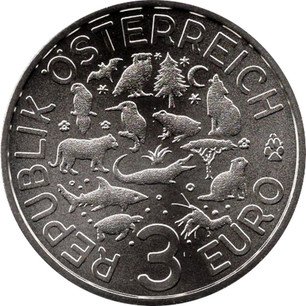 Austrian 3 Euro "Colourfull Creatures - The Wolf" 2017 KM# 3265 ...