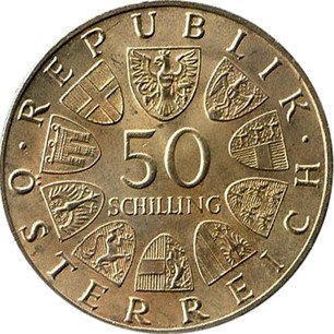 Austrian Silver 50 Schilling "50th Anniversary of the Republic" 1968 KM ...