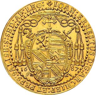 Austrian Gold 4 Ducat "Johann Ernst" 1687 KM# 258 | coinscatalog.NET