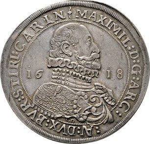 Austrian Silver Thaler "Maximilian III Hall" 1618 | coinscatalog.NET