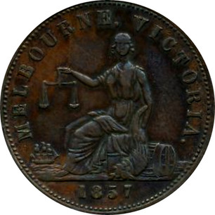 Australian 1/2 Penny "Melbourne Victoria" 1857-1858 KM# Tn103 ...
