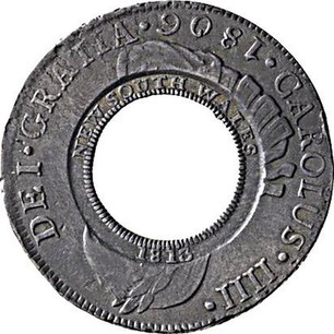 Cinco Chelines de Plata Australianos "Holey Dollar" 1813 KM# 2.1 ...