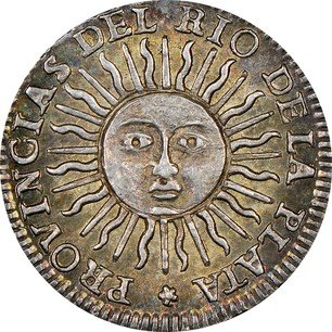 Argentine Silver 1/2 Real "Radiant Sunface Rio de la Plata" 1815 KM# 1. ...
