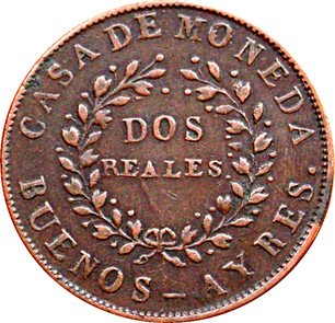 Argentine 2 Reales "Wreath Buenos Aires" 1840-1844 KM# 8 | coinscatalog.NET