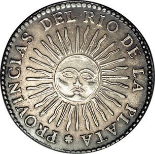 4 Soles de Plata Argentina "Sol Radiante Rio de la Plata" 1828-1832 KM ...