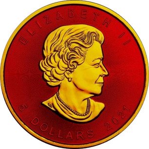 5 Dólares Canadiense 1 Oz Plata con baño de Oro "Hoja de Arce Roja ...