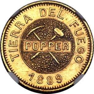 Argentine Gold 5 Gramos "Popper" 1889 KM# Tn8 | coinscatalog.NET