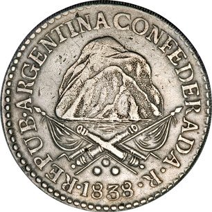 Argentine Silver 8 Reales "Mountains" 1838-1840 KM# 8 | coinscatalog.NET
