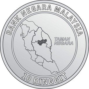 Malaysian Silver 10 Ringgit "75th Anniversary of Taman Negara National Park" 2014 | coinscatalog.NET