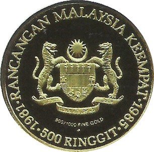 Malaysian Gold 500 Ringgit "4th National 5-Year Plan" 1981 KM# 31 ...